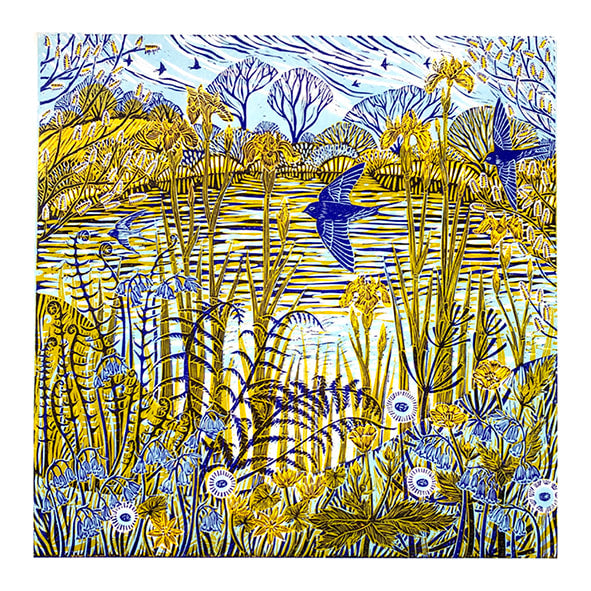 Lake Beyond Blue Limited Edition Lino Print
