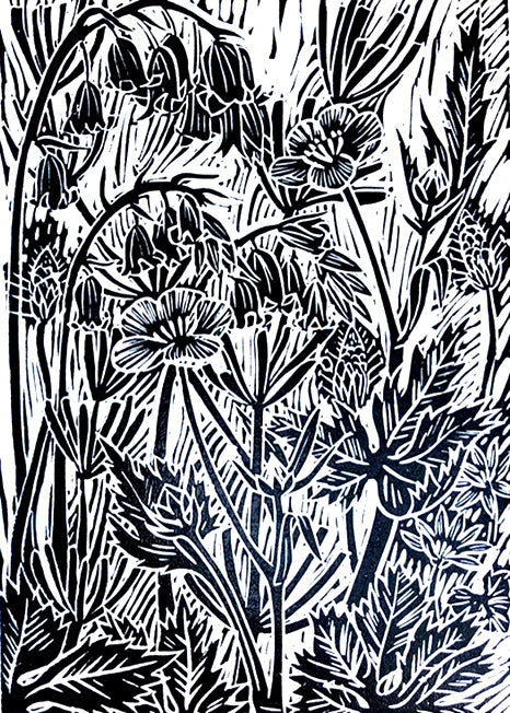 Spring Flowers Hand Printed Lino Cut Greetings Card